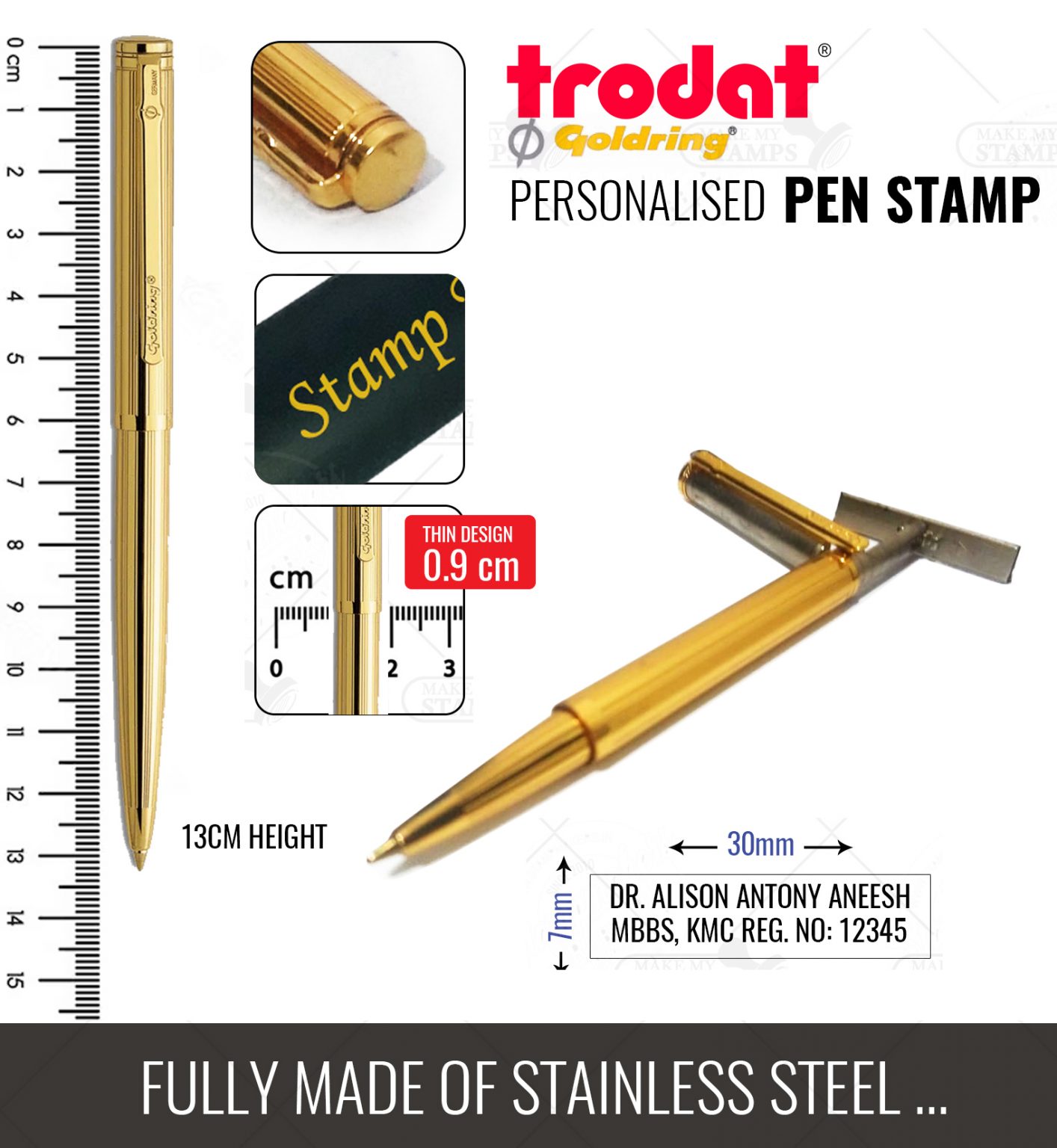 Trodat Goldring Pen Stamp: Pen Stamp with Stainless Steel body with ...
