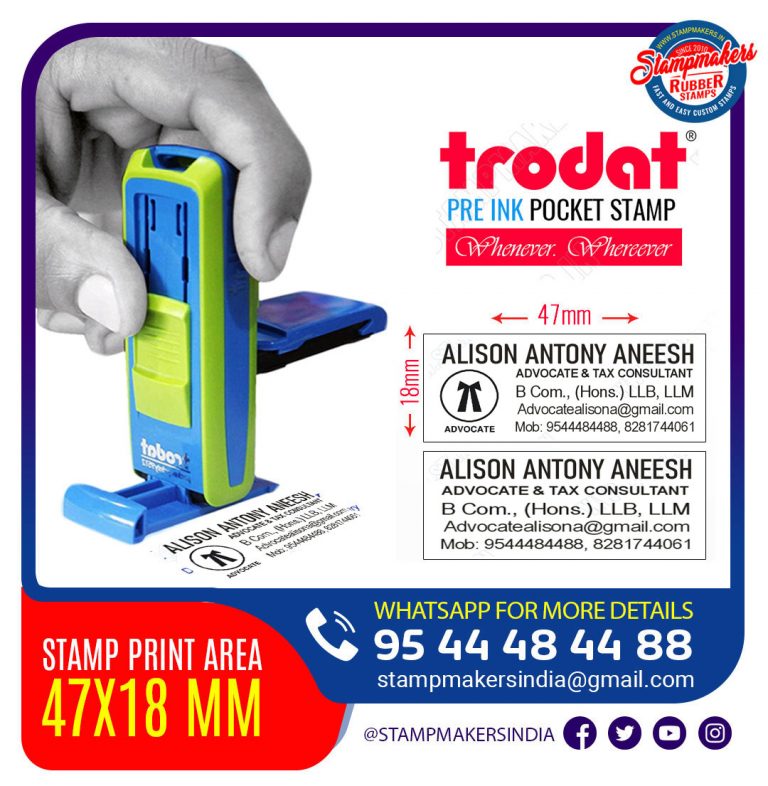 Advocate Stamp : Trodat Pocket 18*47 mm, Pocket Stamp for Advocates